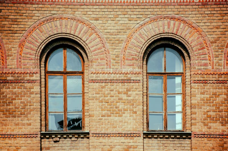 Windows in the Brick Wall of an Old Building, Ancient Architecture ...