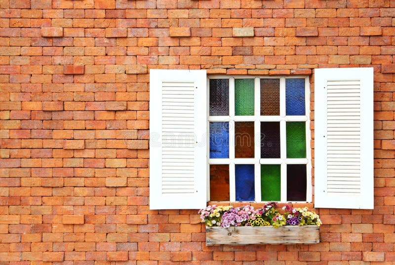 Windows on brick wall stock image. Image of brick, house - 32812455