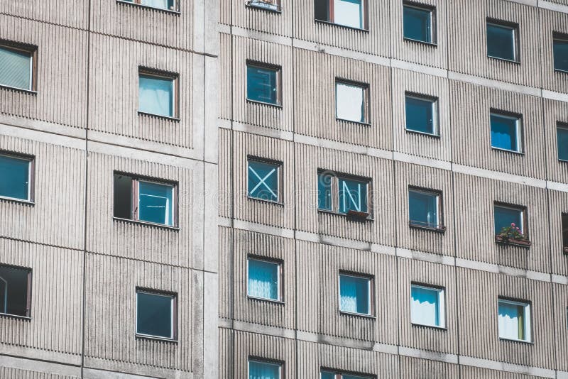Windows on Building Facade, Made with Precast Concrete Slabs Stock ...
