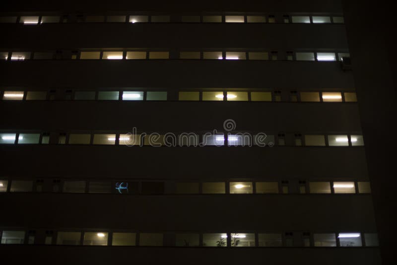 Windows in Building at Night. Light in House Stock Image - Image of ...