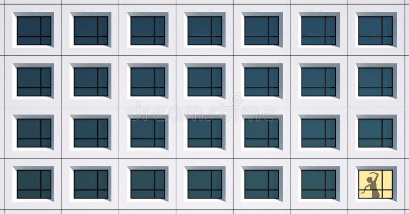 Windows of Building,and Women in a Yellow-light Window Stock ...