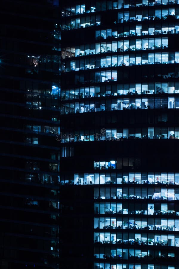 Windows of Business Office in Tall Building, Night Stock Image - Image ...
