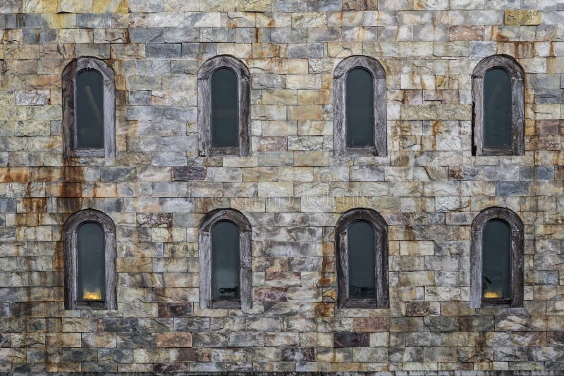 Old Stone Castle Wall Texture, Cannon Windows Stock Photo - Image of ...