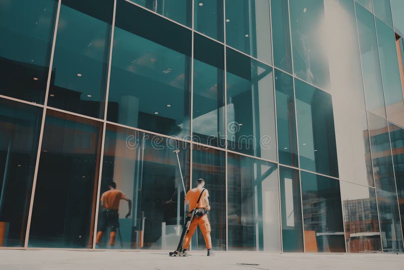 Windows Cleaners at the Mall. Neural Network AI Generated Stock ...