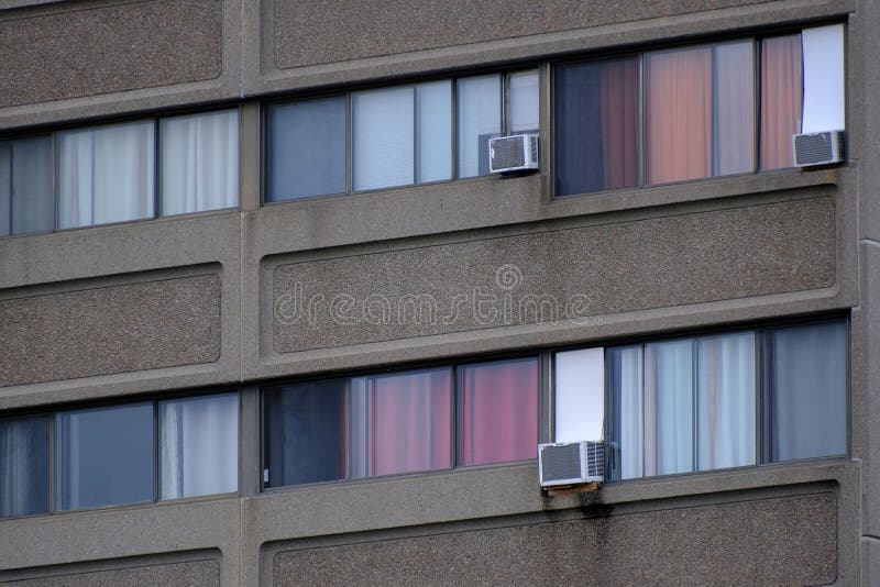 Windows Closed with Curtains on the Modern Building Stock Photo - Image ...