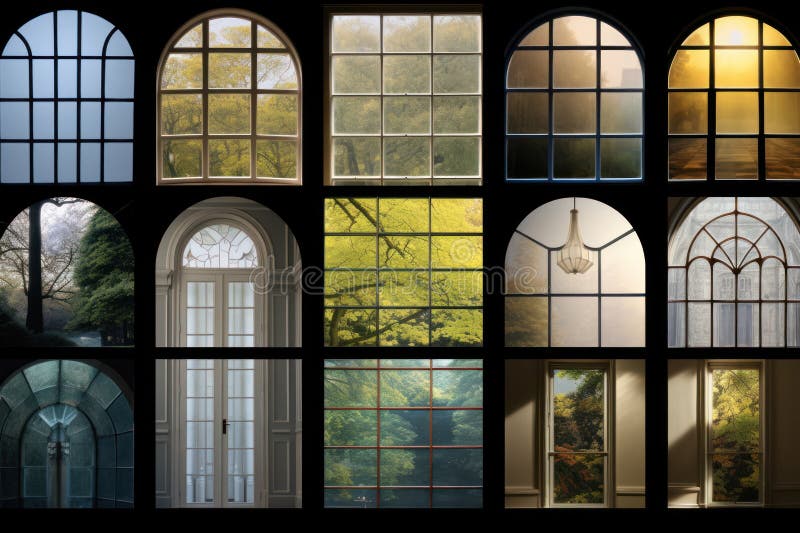 Windows Collage with Tree Background Stock Illustration - Illustration ...