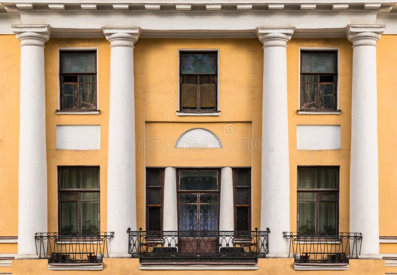 Windows, Columns and Balconies on Facade of Apartment Building Stock ...