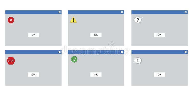 Windows Computer Error Set in Retro Style. Computer Screen. Vector ...