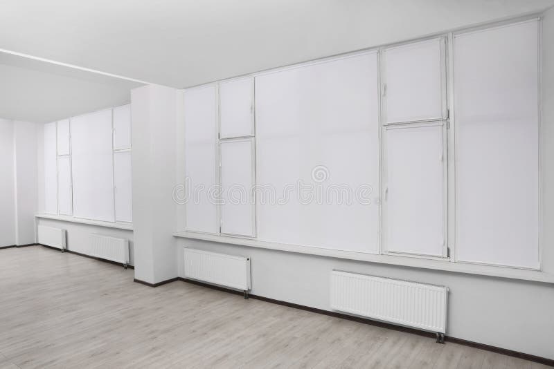 Windows Covered with White Roller Blinds Indoors Stock Image - Image of ...