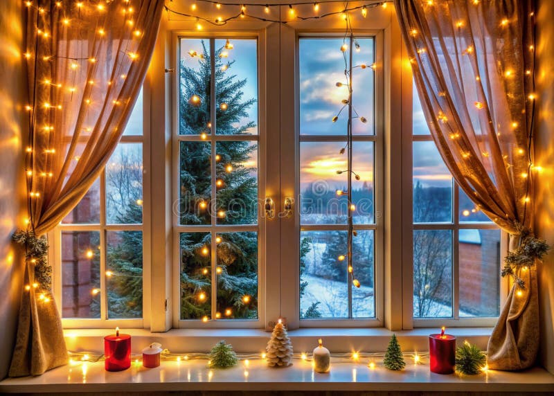 Windows Decorated for Christmas Stock Illustration - Illustration of ...