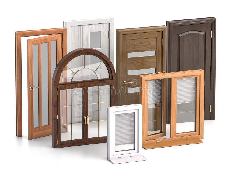 Windows and Doora of Different Types Isolated on White Stock ...