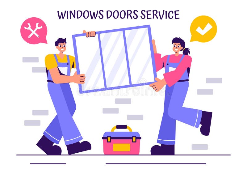 Windows and Doors Installation Service Vector Illustration Featuring a ...