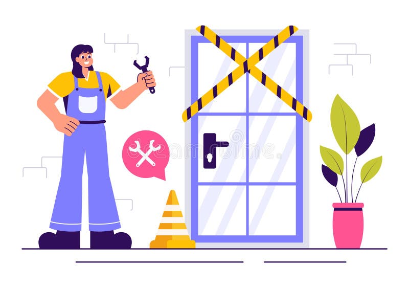 Windows and Doors Installation Service Vector Illustration Featuring a ...