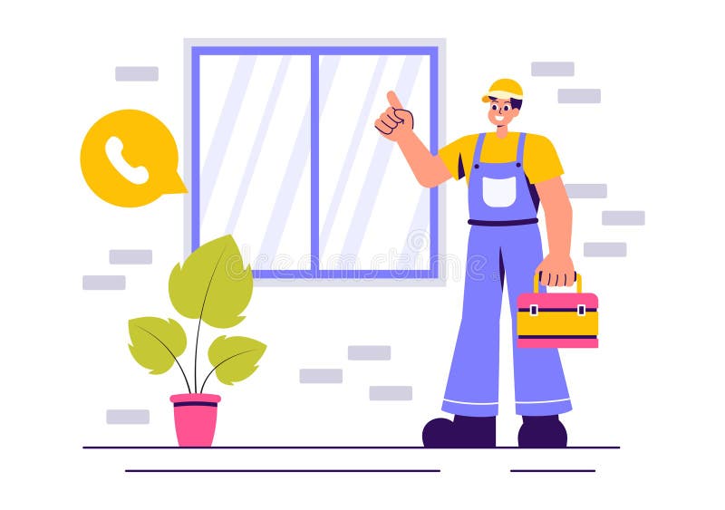 Windows and Doors Installation Service Vector Illustration Featuring a ...