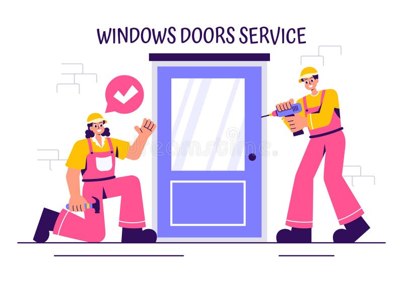 Windows and Doors Installation Service Vector Illustration Featuring a ...