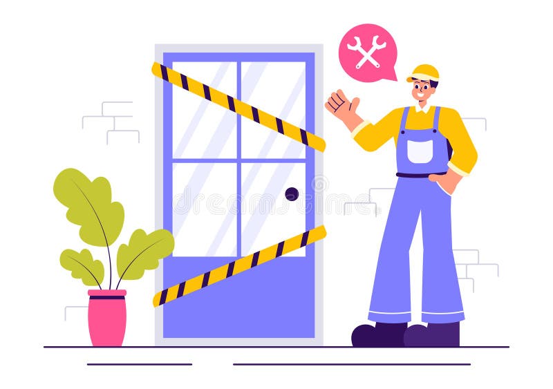 Windows and Doors Installation Service Vector Illustration Featuring a ...