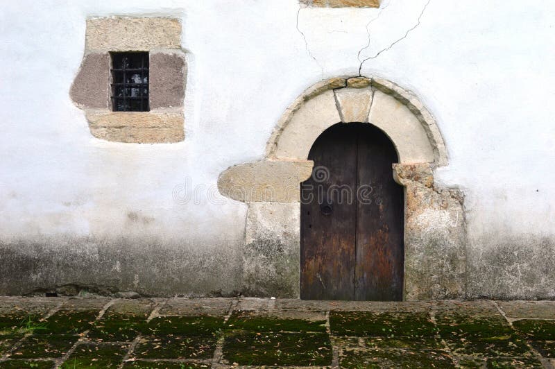 Windows and Doors on a Small Old White Church Stock Image - Image of ...