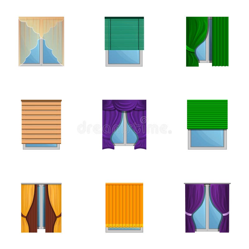 Windows Drapery Icon Set, Cartoon Style Stock Vector - Illustration of ...