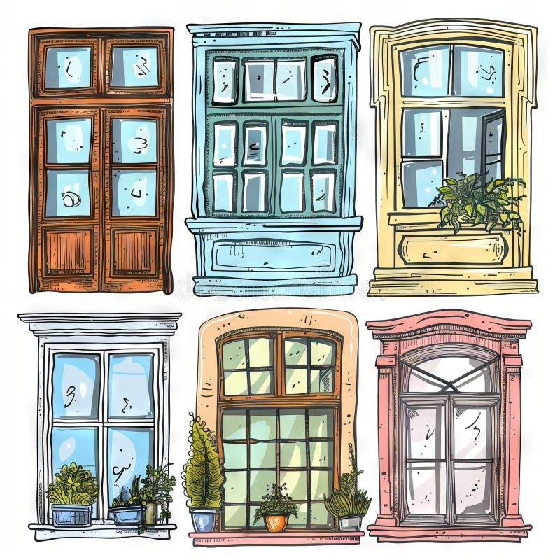 Windows Drawing Set, Hand-drawn Architecture Design Elements, Windows ...
