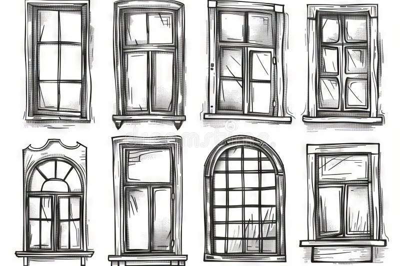 Windows Drawing Set, Hand-drawn Architecture Design Elements, Windows ...
