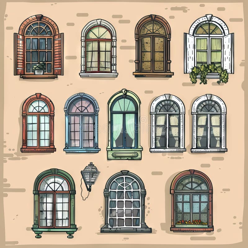 Windows Drawing Set, Hand-drawn Architecture Design Elements, Windows ...