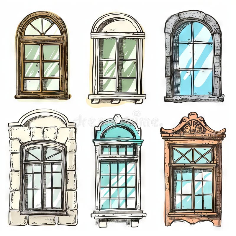 Windows Drawing Set, Hand-drawn Architecture Design Elements, Windows ...
