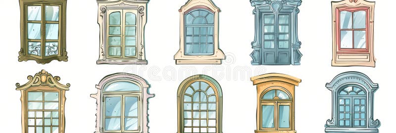 Windows Drawing Set, Hand-drawn Architecture Design Elements, Windows ...
