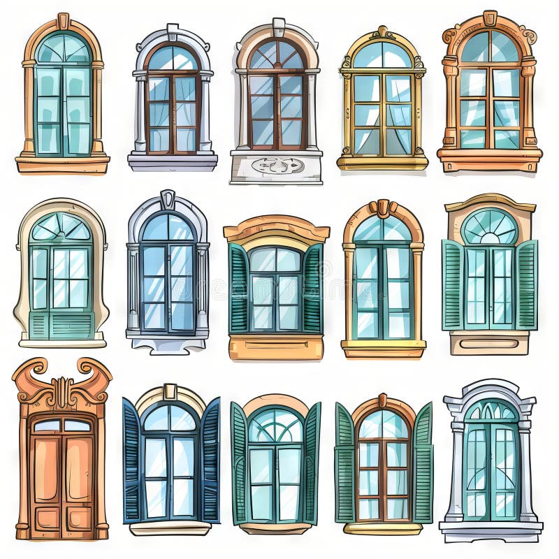 Windows Drawing Set, Hand-drawn Architecture Design Elements, Windows ...