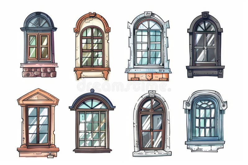 Windows Drawing Set, Hand-drawn Architecture Design Elements, Windows ...