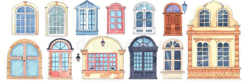 Windows Drawing Set, Hand-drawn Architecture Design Elements, Windows ...