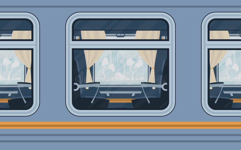 Windows of an Empty Commuter Train. Rail Transport is Shown Outside ...