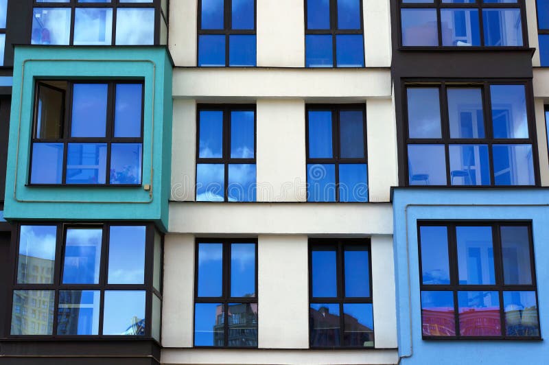 Windows on Facade of Modern Building Stock Photo - Image of reflections ...