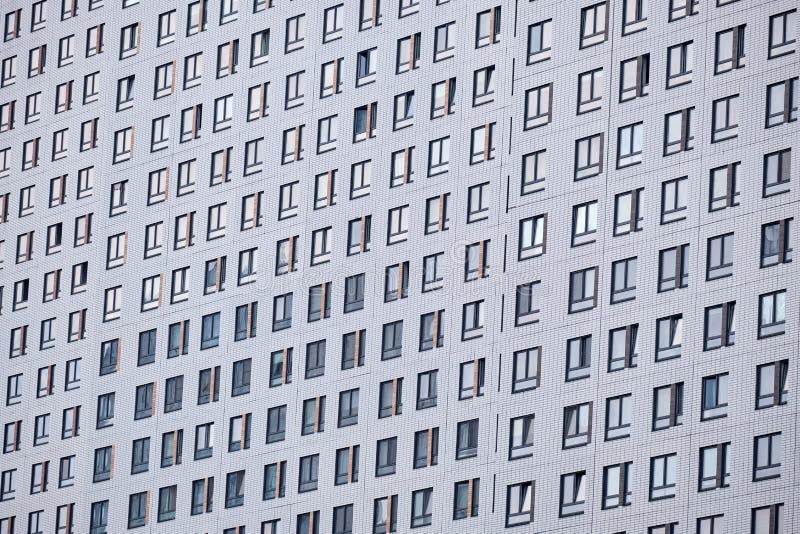 Windows on the Facades of High-rise Apartment Buildings, Fog Close-up ...