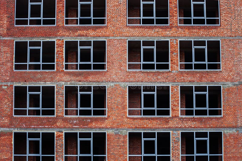 Windows Frame in Brick Multistory House Under Construction Stock Image ...