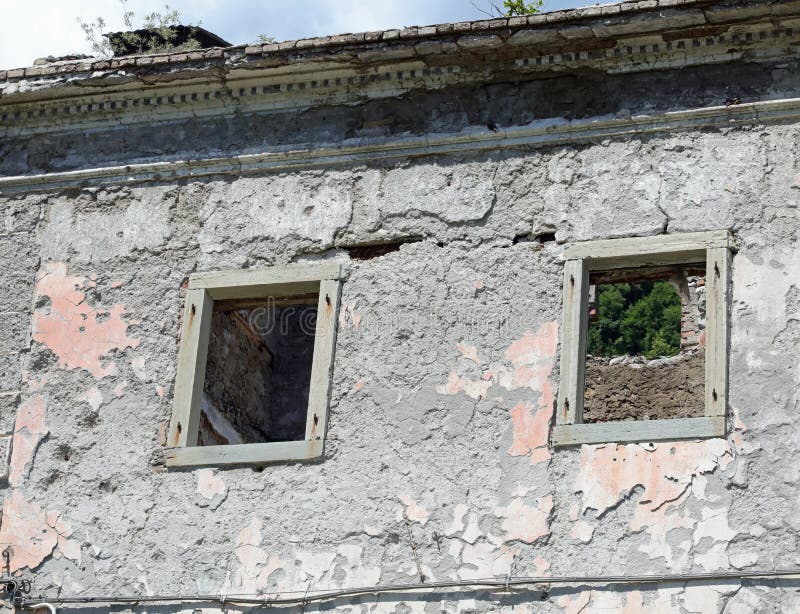 Windows without the Frames of a Completely Destroyed House Witho Stock ...