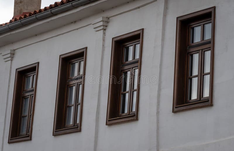 Windows with Frames on the Facade of an Old Macedonian House Stock ...