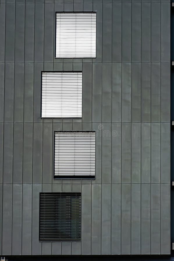Windows on Grey Wall. Fragment of Facade of Modern Building ...