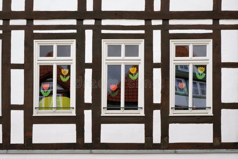 Windows of Half-timber House in Hameln, Germany. Stock Photo - Image of ...