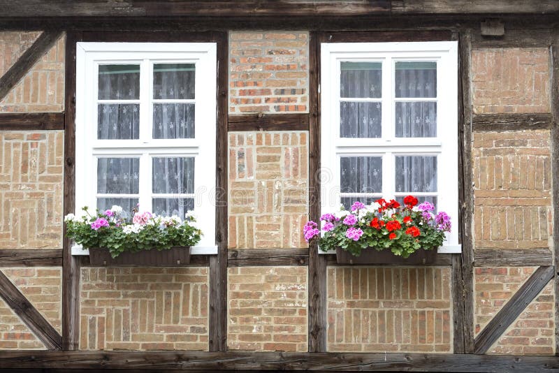 Windows on a Half-timbered House Stock Image - Image of timbered ...