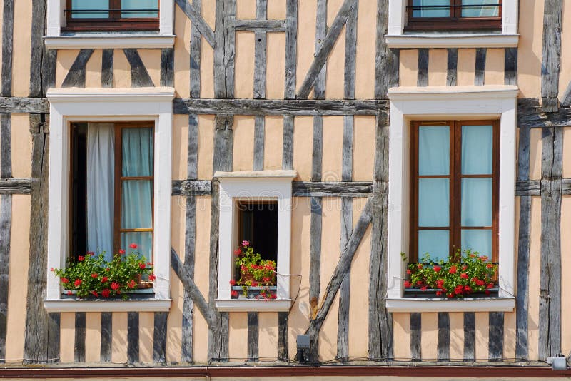 Windows in Half-timbered House Stock Image - Image of flower, house ...
