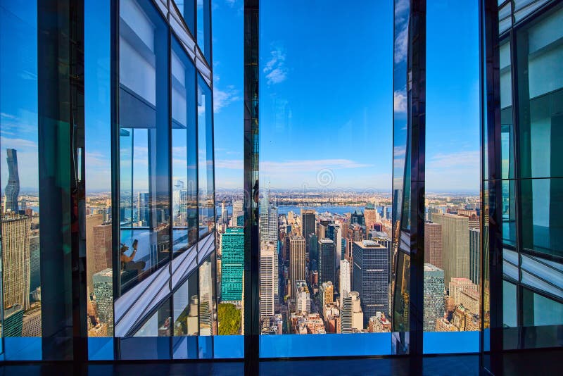 Windows High Up in Skyscraper from Inside Overlooking City Stock Photo ...