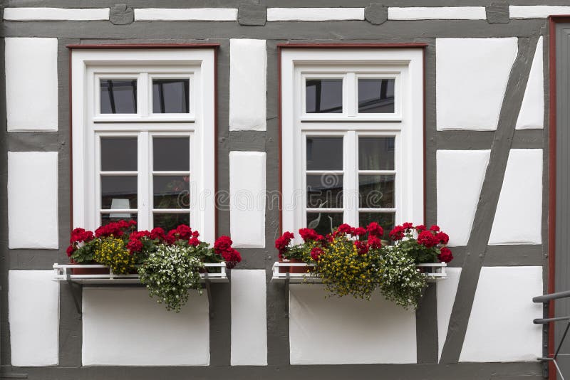Windows of a Historic Half-timber House in Germany Stock Photo - Image ...