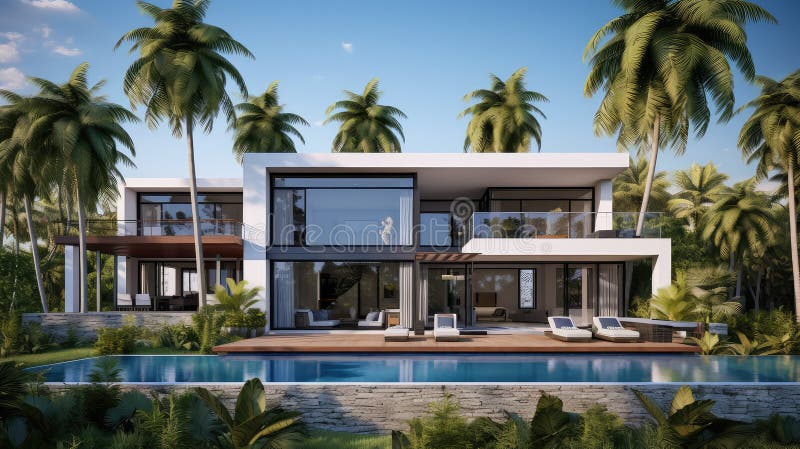 Windows house palm trees stock illustration. Illustration of sleek ...