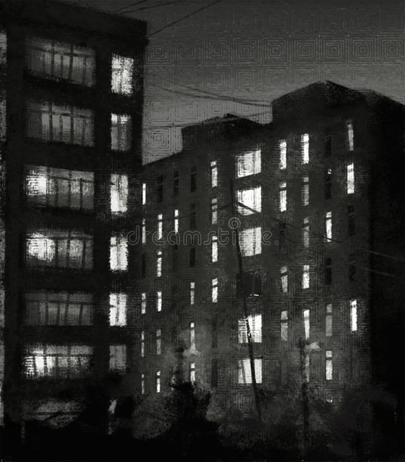 Windows of houses at night stock illustration. Illustration of houses ...