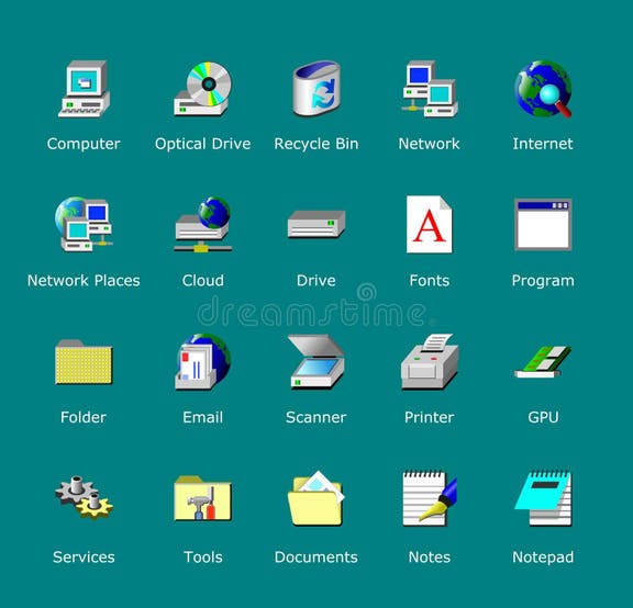 Windows 98 Icons Pack. Old Computer Icon Set. PNG My Computer Shortcuts ...