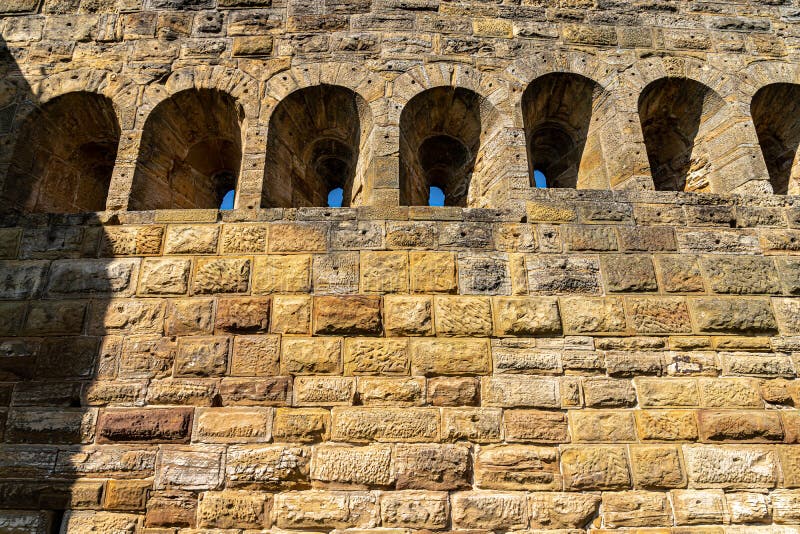 Windows Inside of the Massive High Walls of an Old Medieval Castle ...