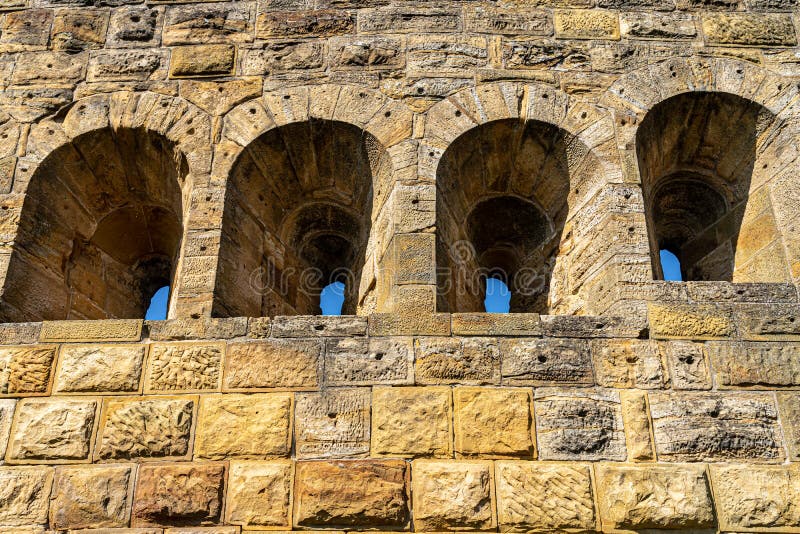 Windows Inside of the Massive High Walls of an Old Medieval Castle ...
