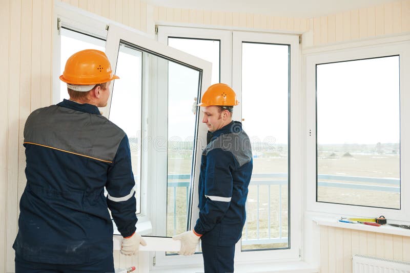 Windows Installation Workers, Worker Window in a Building Stock Photo ...
