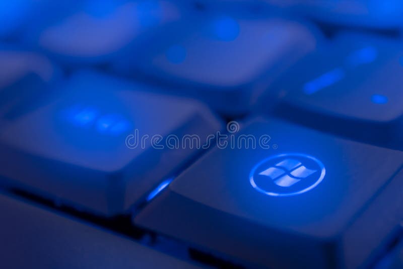 WINDOWS Key Illuminated by Blue LED Light. Stock Photo - Image of ...