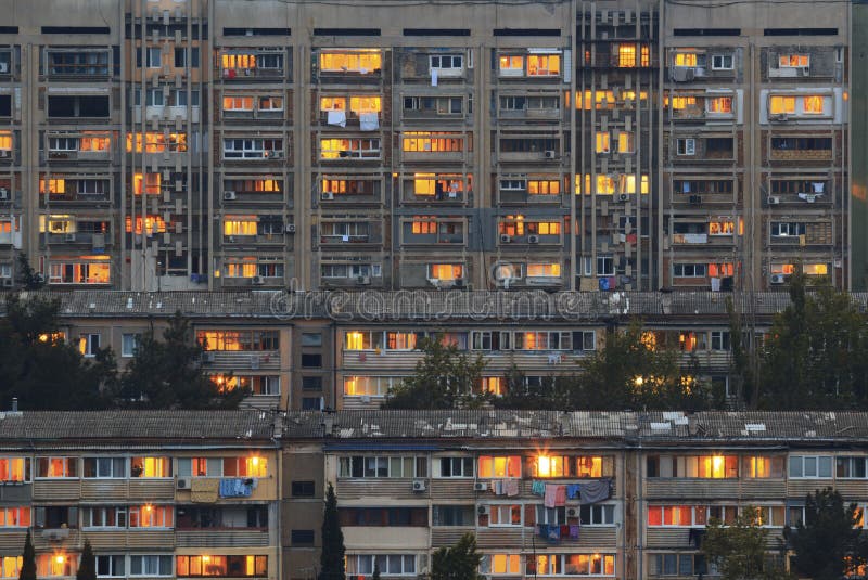 Windows Light in Old Building at Night Stock Photo - Image of flats ...